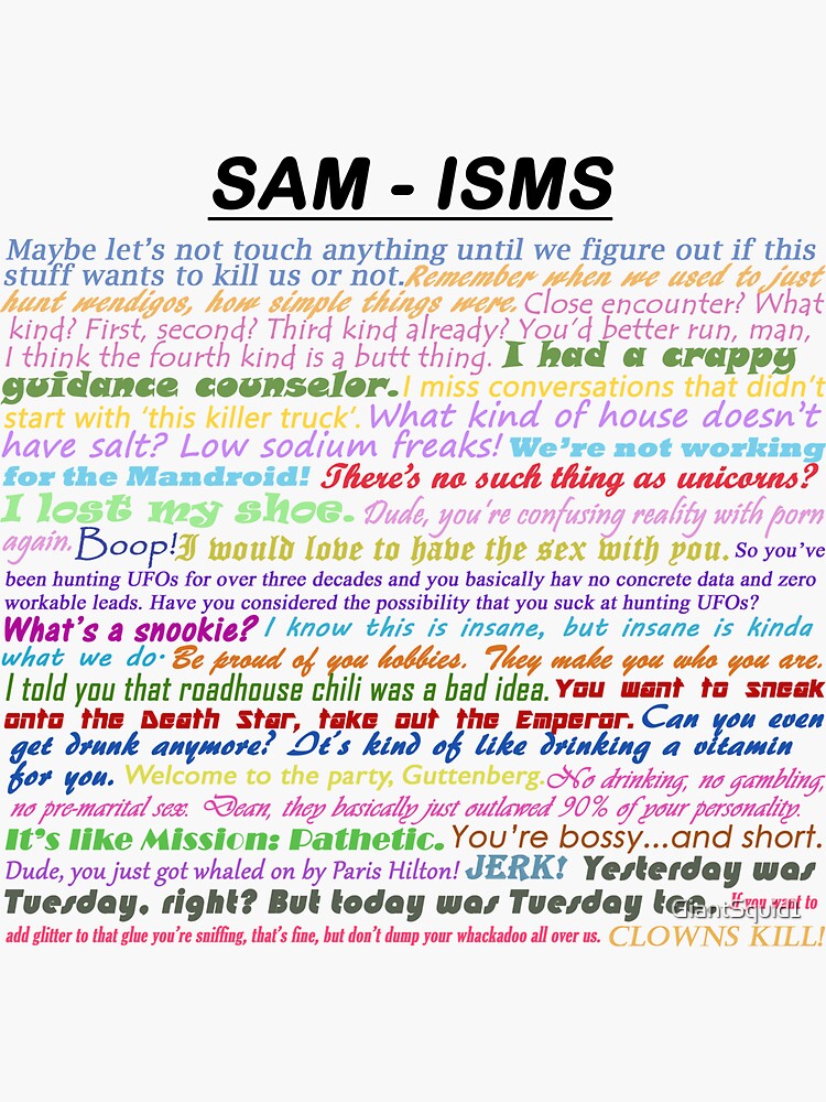 "Sam - Isms" Sticker for Sale by GiantSquid1 | Redbubble
