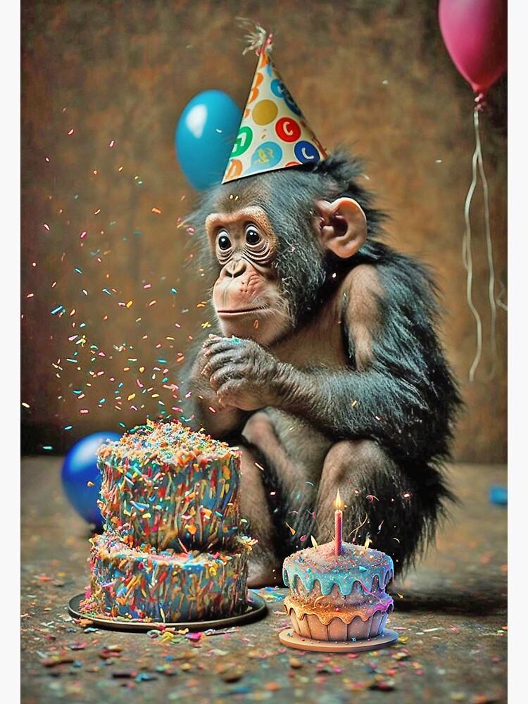 "Chimpanzee Birthday Card" Sticker for Sale by candiscamera | Redbubble