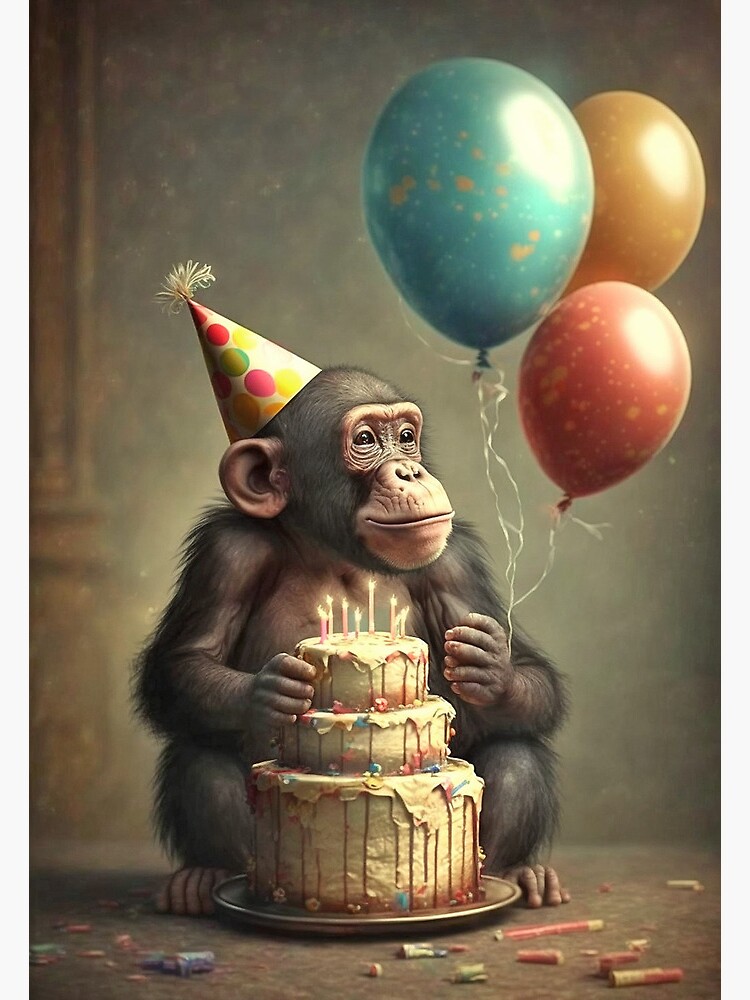 "Chimpanzee Birthday Party Card" Postcard for Sale by candiscamera ...