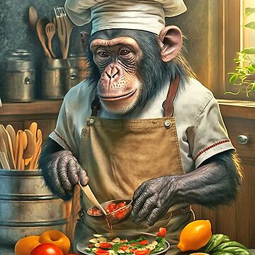 "Chimpanzee Chef in the Kitchen" Sticker for Sale by candiscamera ...