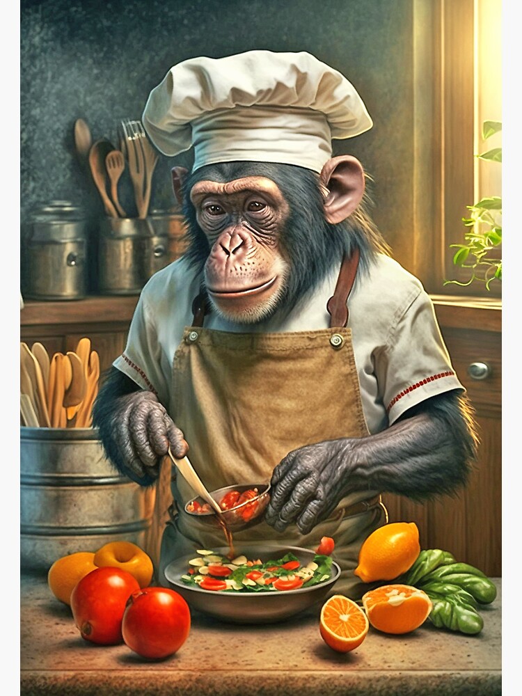 "Chimpanzee Chef in the Kitchen" Sticker for Sale by candiscamera ...