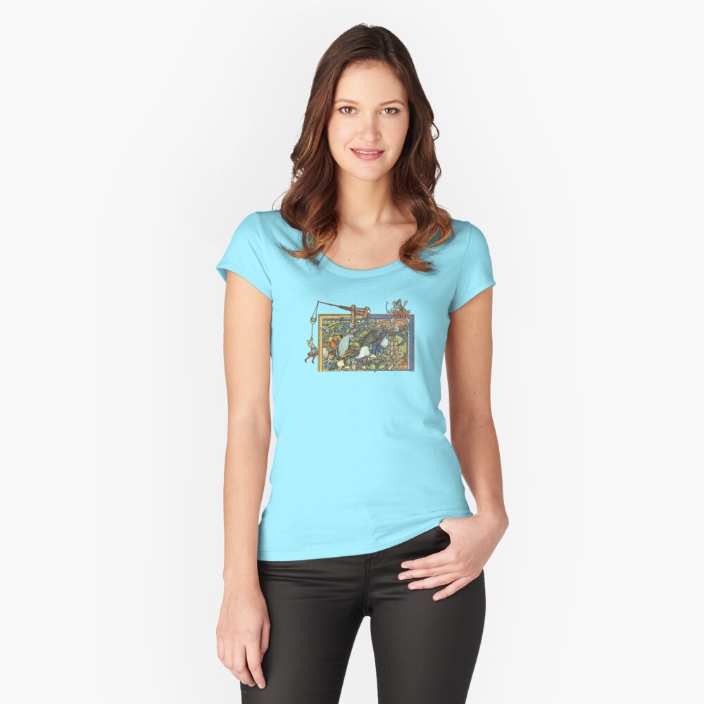 "Medieval Knights Fighting, Catapult, Castle 13th Century" Essential T ...