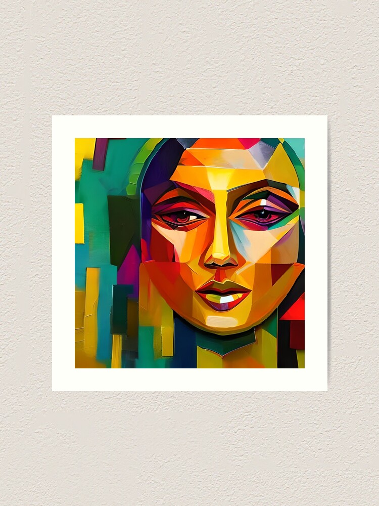 Abstract Woman Face Portrait In The Cubist Style Art Print For Sale