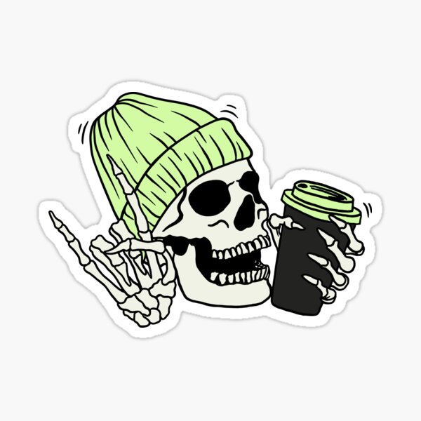 "Coffee Drinking Skeleton with Beanie" Sticker for Sale by Ninjakandy ...