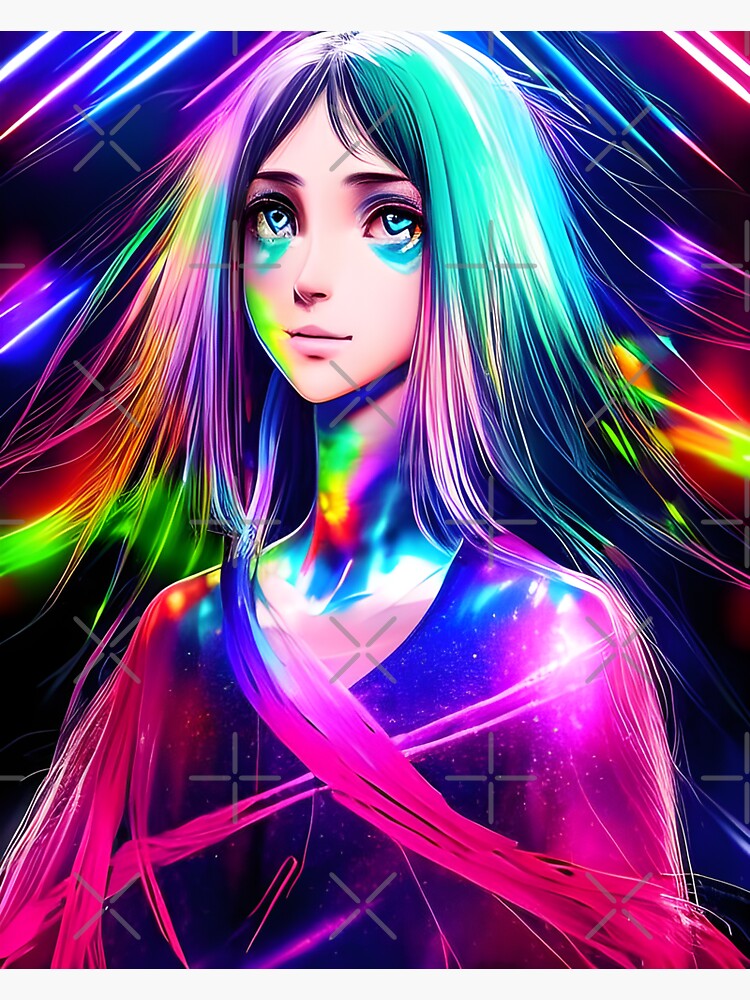 "Hologram Laser Anime Girl from the future - rainbow colors" Sticker ...