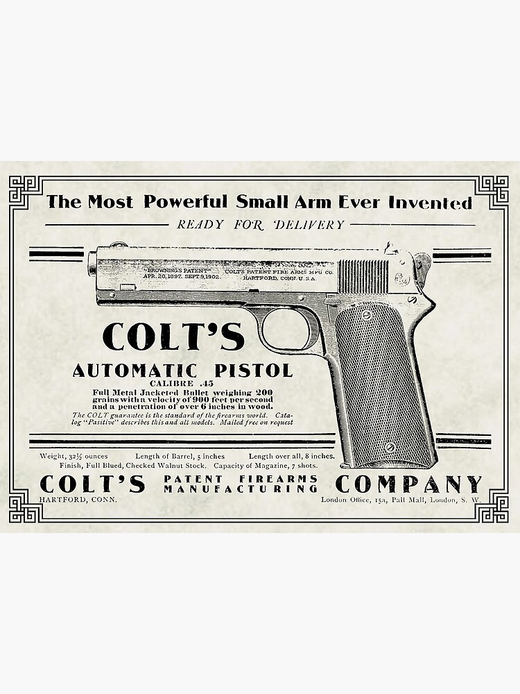 "1906 Colt 45 Cal Automatic Vintage Ad Art" Art Print by mkkessel ...