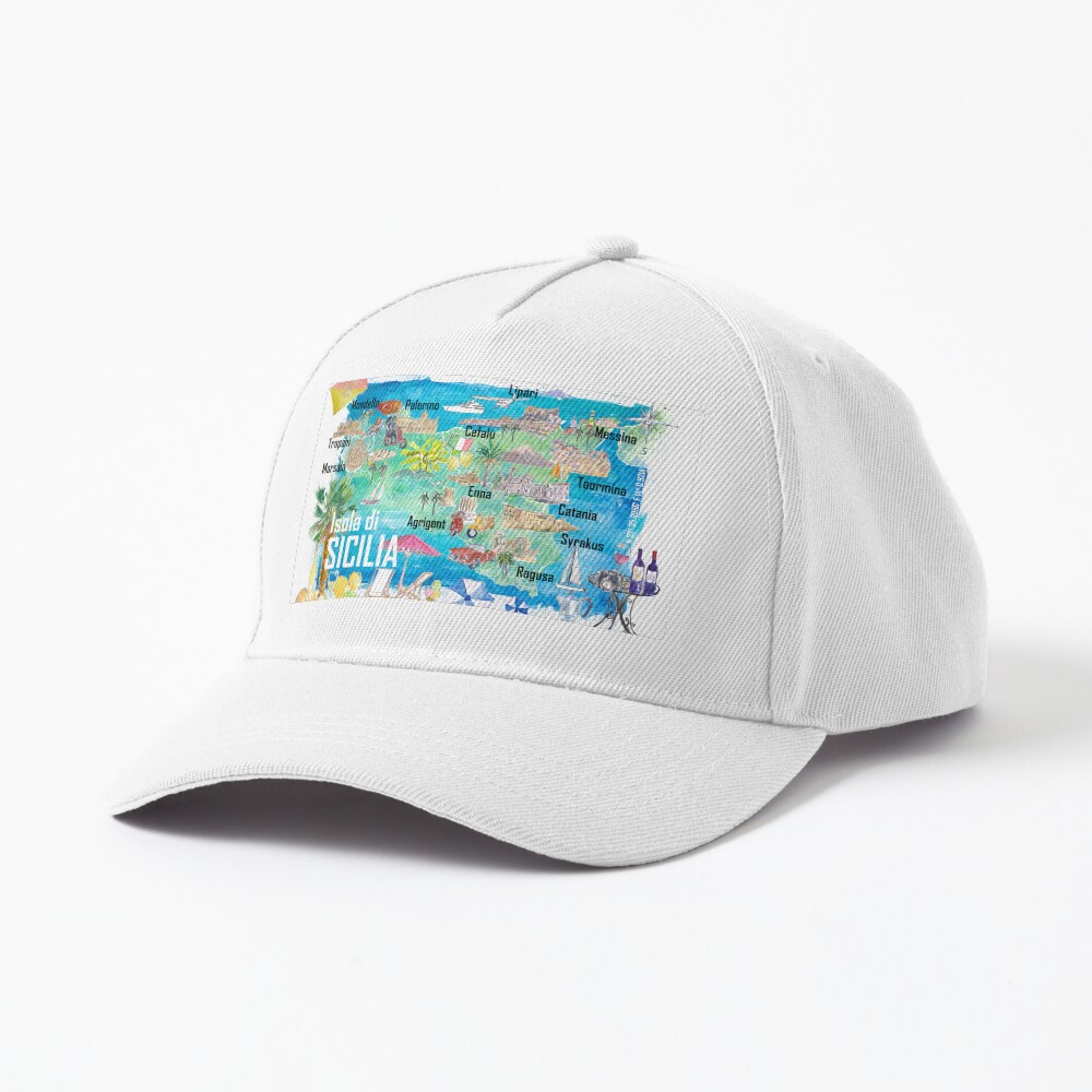 "Sicily Italy Illustrated Travel Map with Roads and Tourist Highlights ...