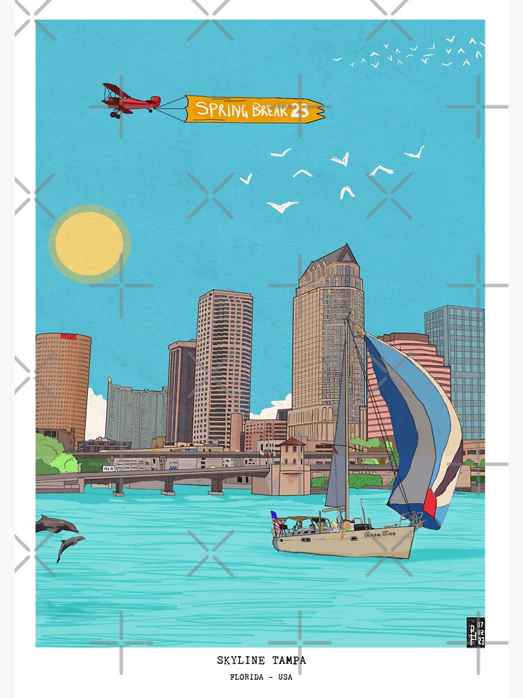 "Tampa Bay Skyline Spring Break 23 Florida USA Whimsical Illustration ...