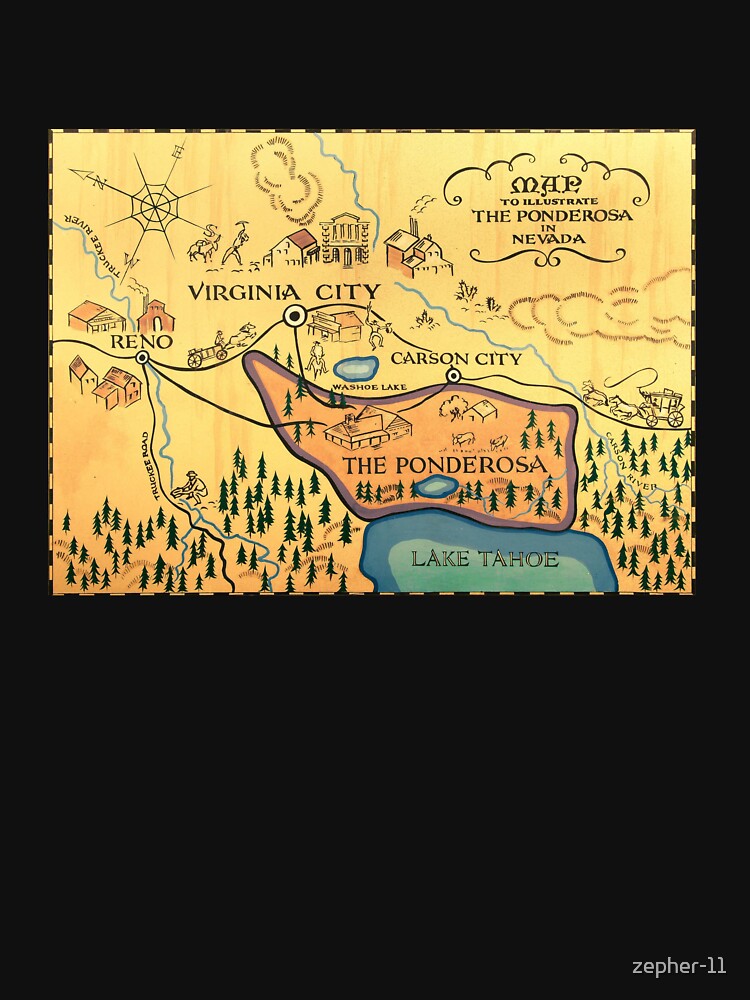 "Map of The Ponderosa from 'Bonanza'" T-shirt for Sale by zepher-11 ...