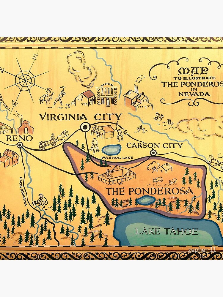 "Map of The Ponderosa from 'Bonanza'" Throw Pillow for Sale by zepher ...