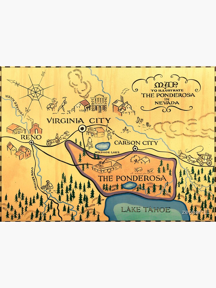 "Map of The Ponderosa from 'Bonanza'" Sticker by zepher-11 | Redbubble