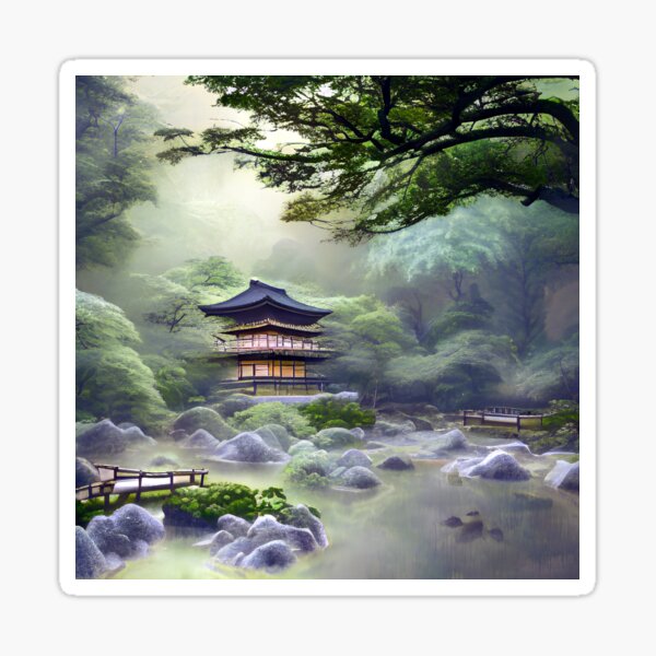 "Retreat in the Foggy Forest: Japanese House" Sticker for Sale by ...