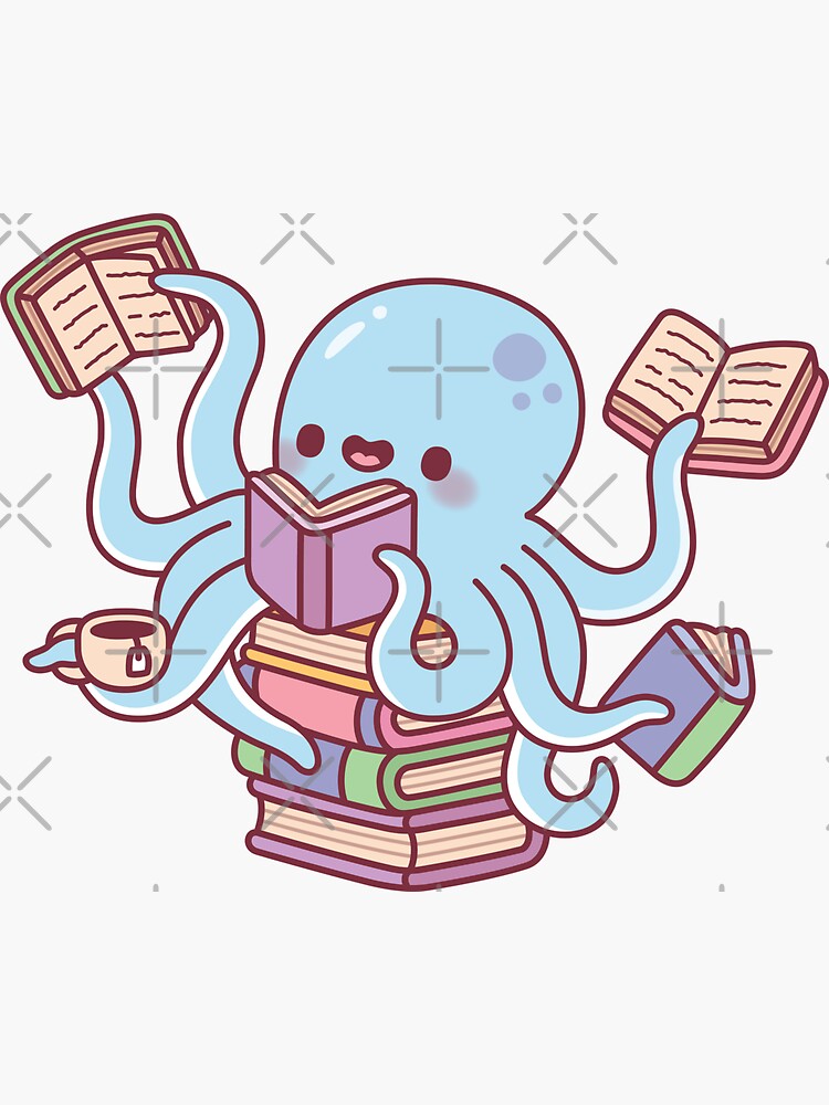 "Cute Octopus Busy Reading Books" Sticker for Sale by rustydoodle ...