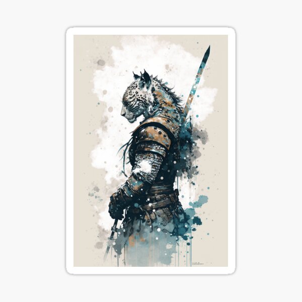 "Samurai Snow Leopard Watercolor" Sticker for Sale by AdvancedApe ...