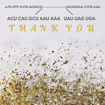 "Biology Thank you card by mRNA in gold gliter with caligrapg text ...