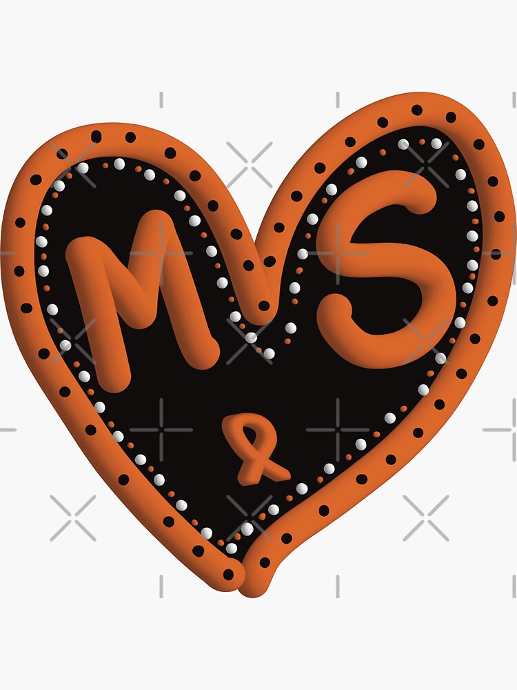 "MS Multiple Sclerosis Awareness Hand Drawn Orange Heart " Sticker for ...