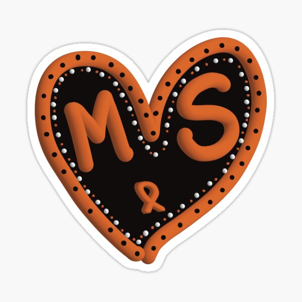 "MS Multiple Sclerosis Awareness Hand Drawn Orange Heart " Sticker for ...