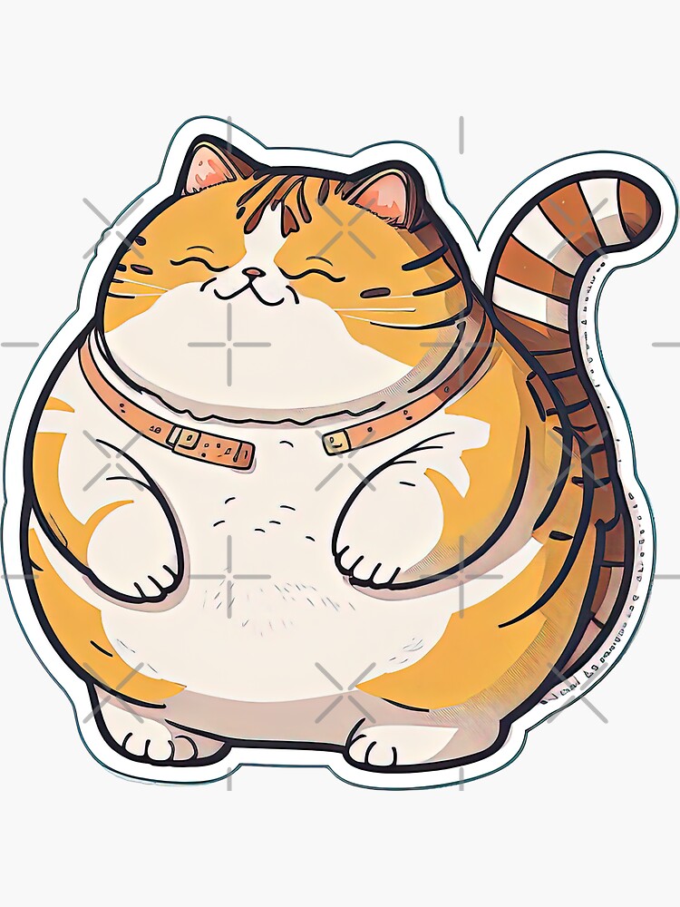 "Fatest Cat Obese Animals Cartoon Anime Style" Sticker for Sale by ...