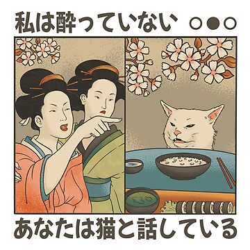 "Japanese Woman yells at a cat - Cat Meme" Sticker by micbook | Redbubble