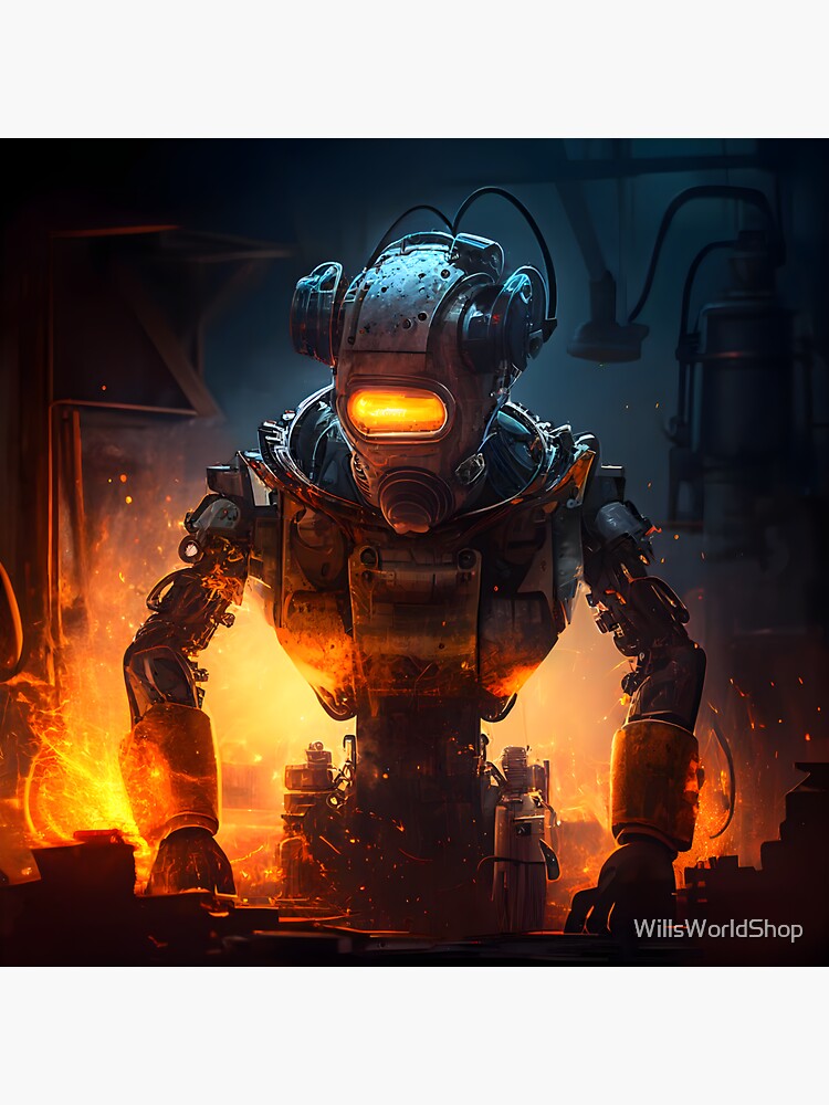 Pegatina for Sale con la obra «Robot herrero dibujos animados digitales ...