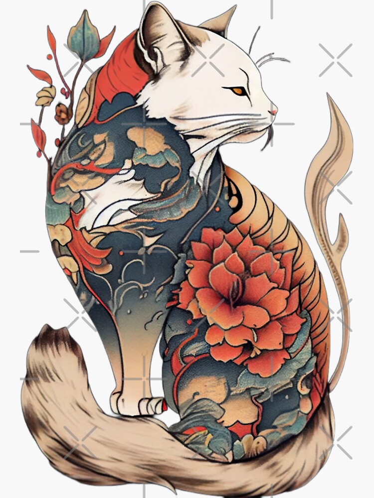 "The Mythical Tabby: A Cat with a Touch of Kitsune" Sticker for Sale by ...