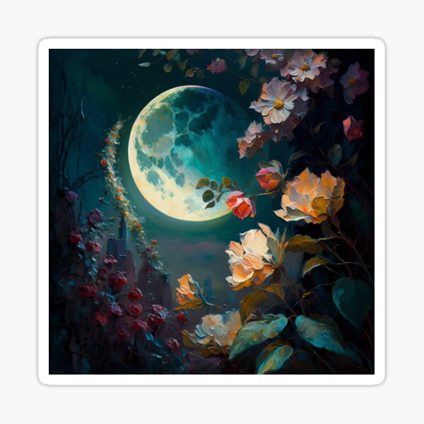 "Moon Flowers" Sticker for Sale by dawnmvd | Redbubble