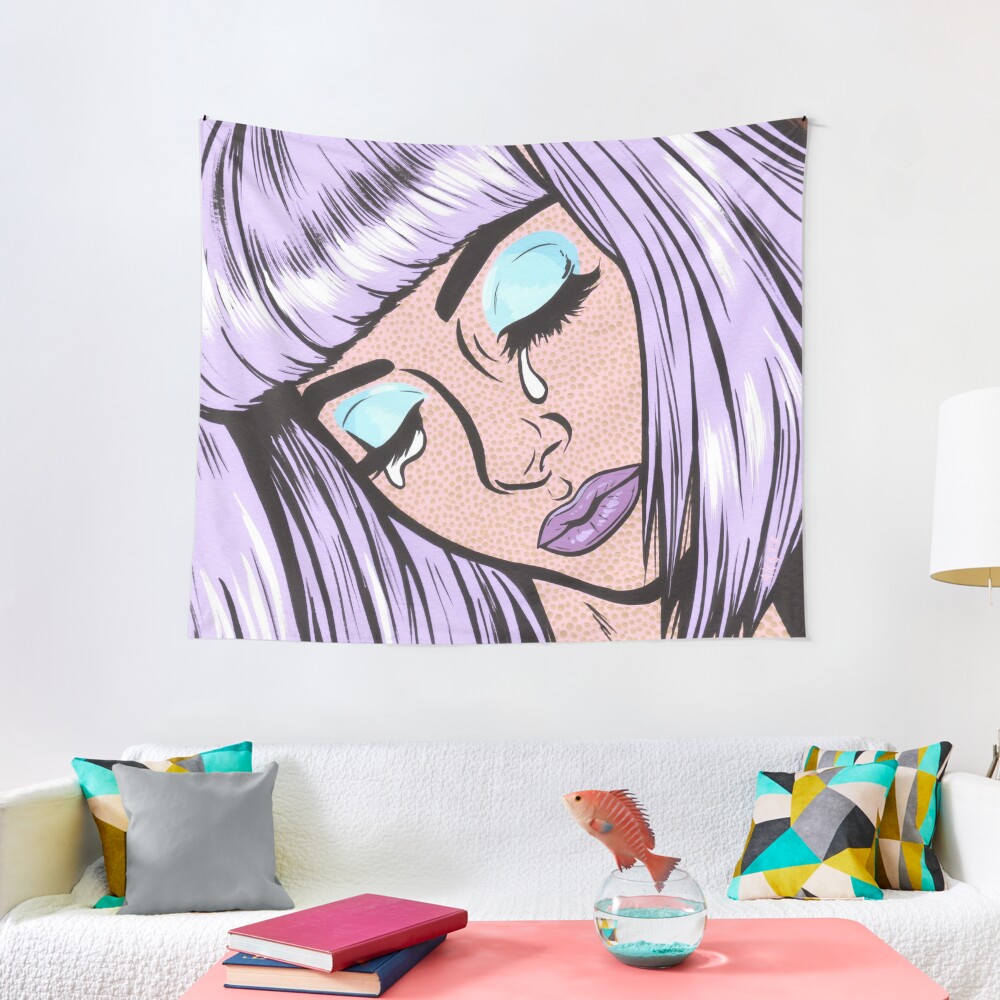 Lilac Bangs Crying Comic Girl | Tapestry sold by Isabel Sánchez | SKU ...