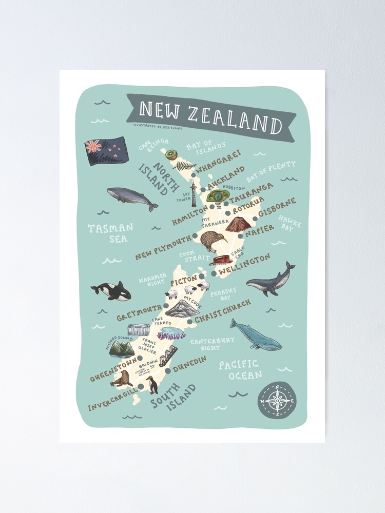 "Map of New Zealand" Poster for Sale by thosepencils | Redbubble