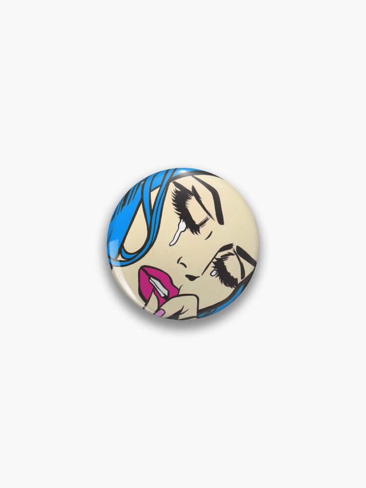 "Blue Hair Crying Comic Girl" Pin for Sale by turddemon | Redbubble