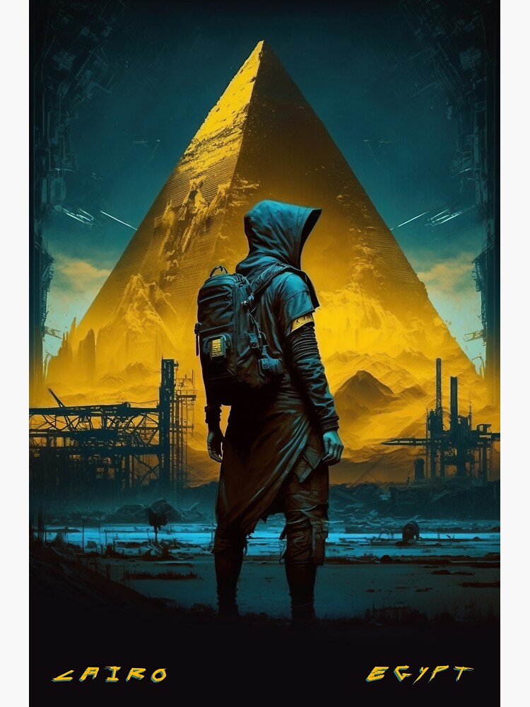 "Cairo Egypt Pyramid of Giza Cyberpunk Travel Poster" Sticker for Sale ...