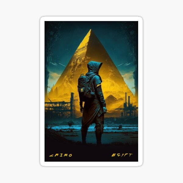 "Cairo Egypt Pyramid of Giza Cyberpunk Travel Poster" Sticker for Sale ...