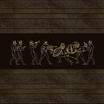 "Ancient Sparta Greece scene on greek pattern" Graphic T-Shirt for Sale ...