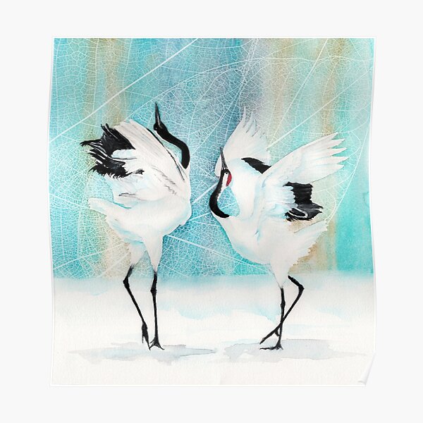 "Watercolor dancing japanese cranes" Poster for Sale by MaryWatercolor ...