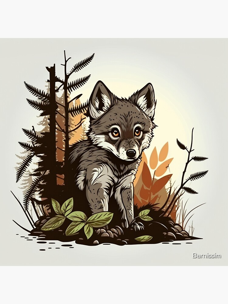 "Howling Adventure: A Baby Wolf's Journey in the Forest" Sticker for ...