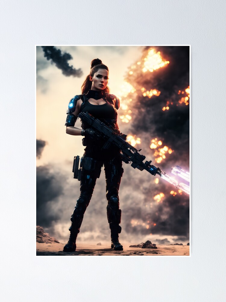 "Sexy terminator woman with a gun." Poster for Sale by Maniock | Redbubble