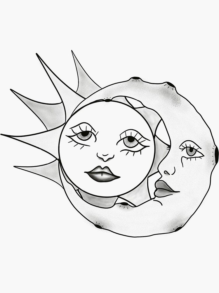 "Dainty Sun and Moon sketch" Sticker for Sale by SamPeachArt | Redbubble