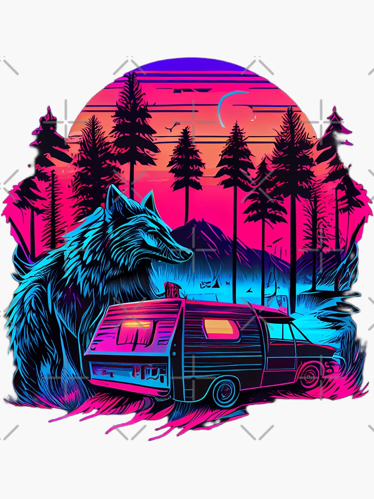 "Retrowave Coyote : For Camping And Wolf Lover " Sticker for Sale by ...