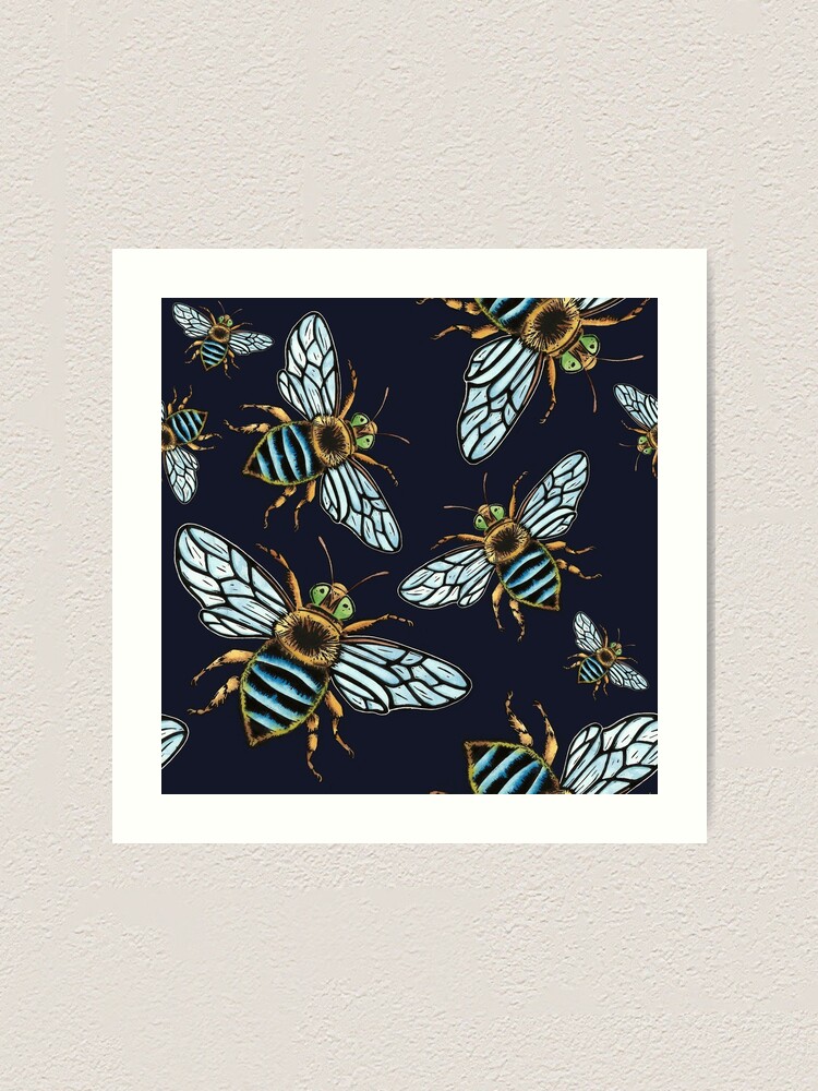 "Lino Print Blue Banded Bee " Art Print for Sale by Ohlittlespark ...