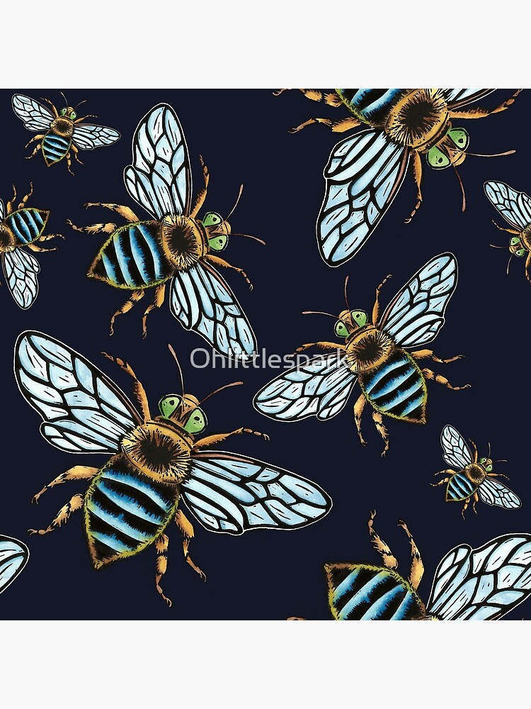 "Lino Print Blue Banded Bee " Art Print for Sale by Ohlittlespark ...