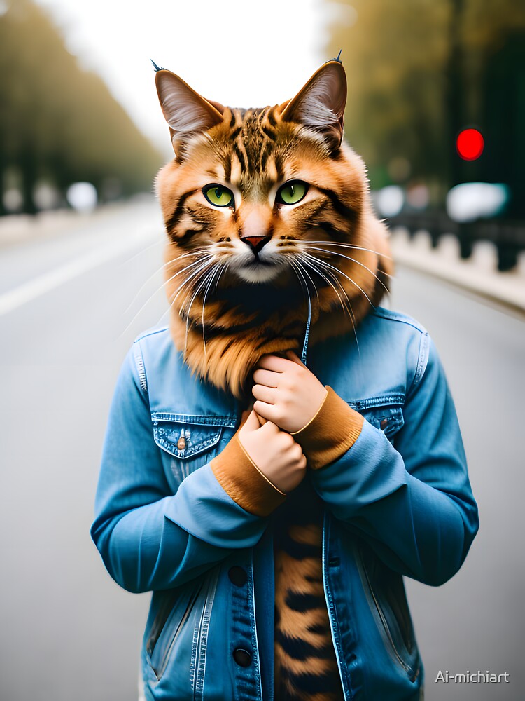 "Humanoid Cat - Modern Digital Art" Sticker for Sale by Ai-michiart ...