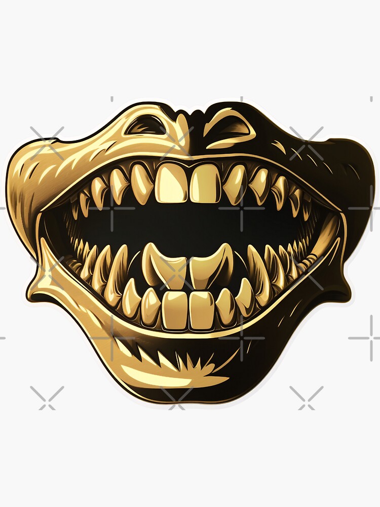 "Golden Oni Gold Grillz - Metallic Taste In Mouth" Sticker for Sale by ...