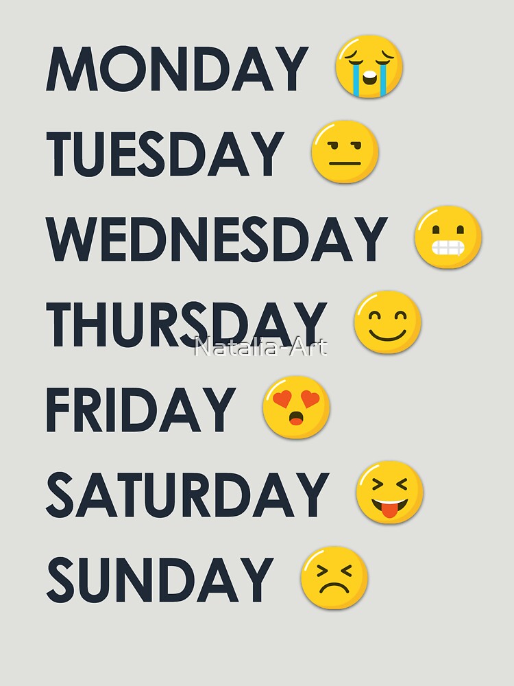 "Emoji Days of the Week" T-shirt for Sale by Natalia-Art | Redbubble ...