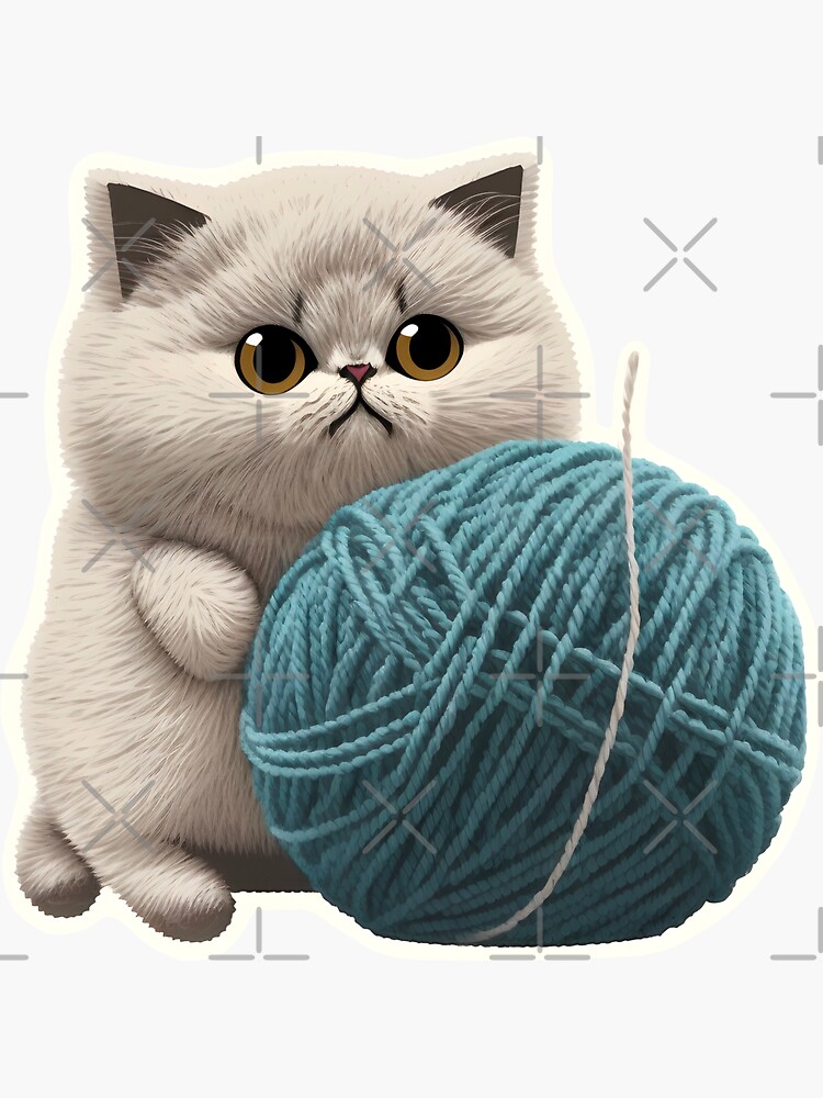 "Funny And Cute Cat With A Ball Of Wool" Sticker for Sale by ezps ...