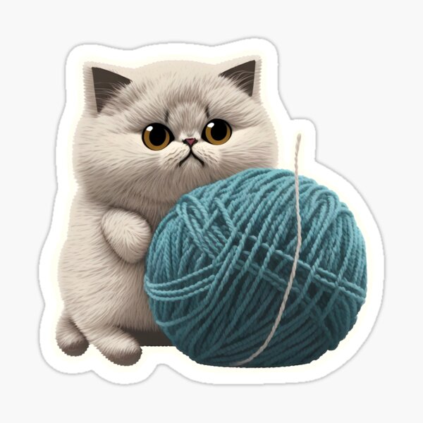 "Funny And Cute Cat With A Ball Of Wool" Sticker for Sale by ezps ...