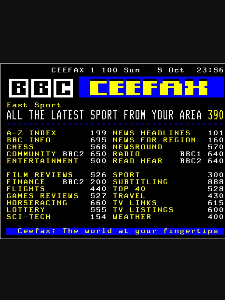 "Teletext" T-shirt for Sale by romeobravado | Redbubble | bbc t-shirts ...