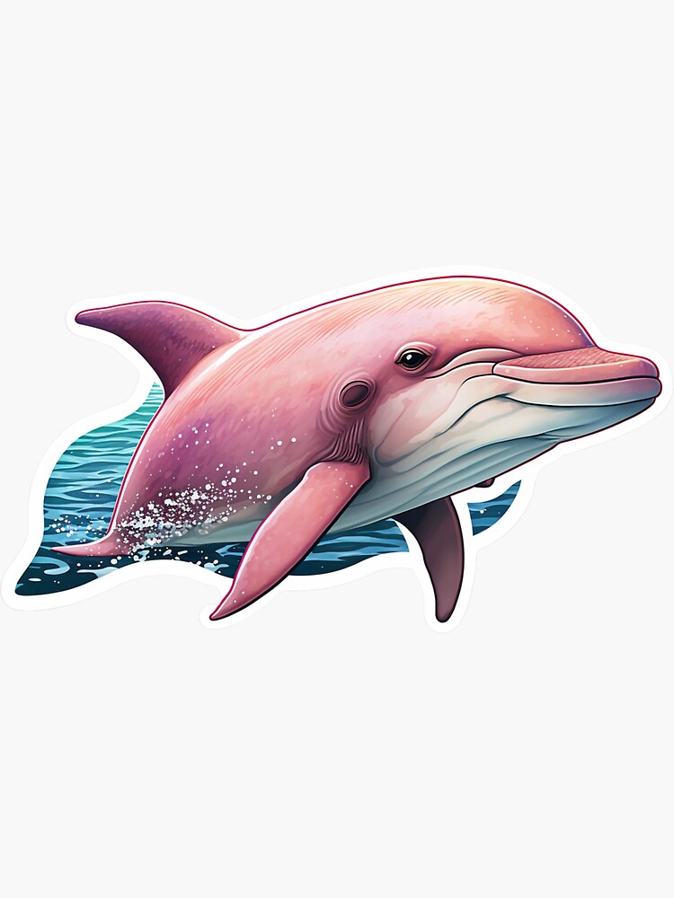 "Beautiful cute pink dolphin with ocean waves in the background ...