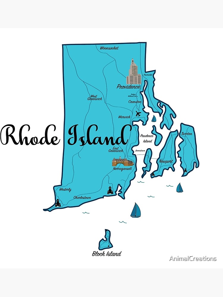 "Rhode Island Ocean State-Map" Poster by AnimalCreations | Redbubble