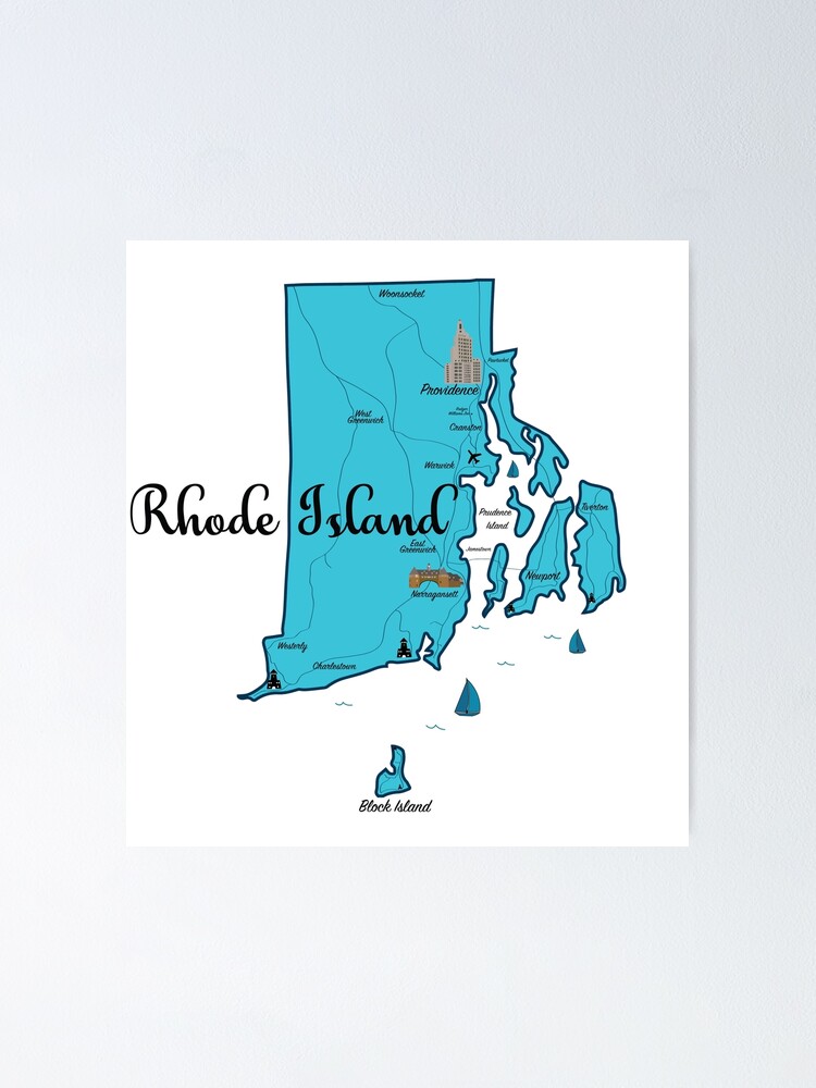 "Rhode Island Ocean State-Map" Poster by AnimalCreations | Redbubble