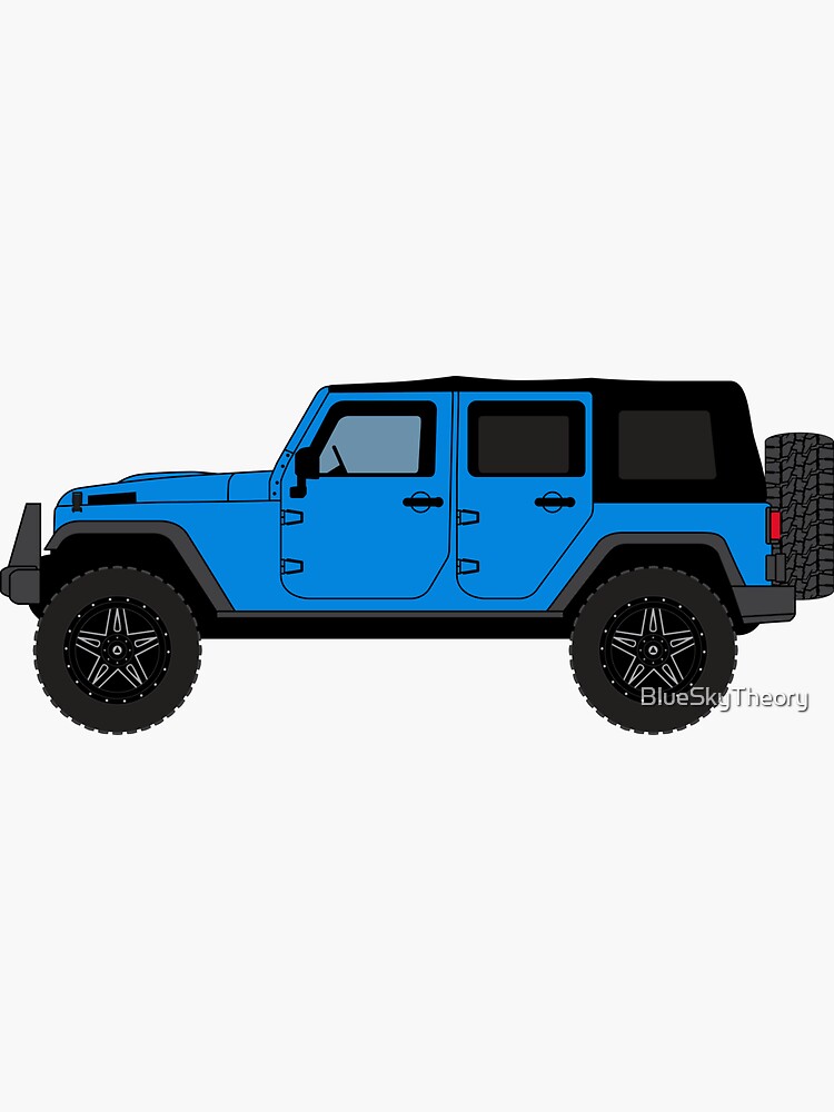 "Jeep - 4 Door - Wrangler Soft Top Hydro Blue Paint" Sticker for Sale ...
