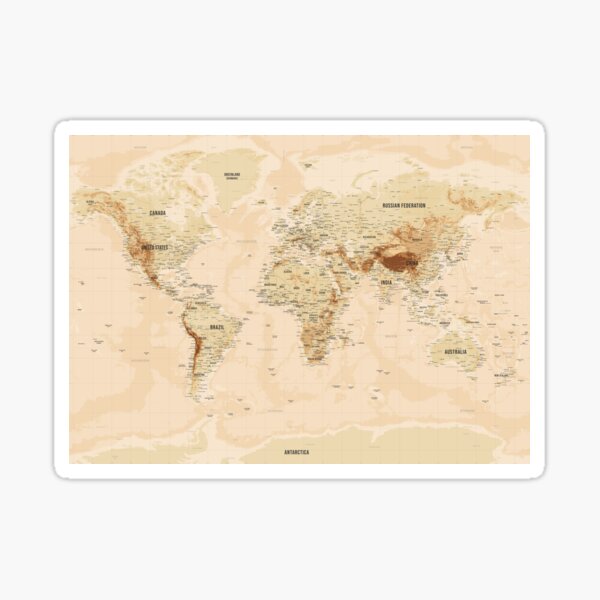 "Gold Topographic World Map" Sticker for Sale by Alo Design | Redbubble